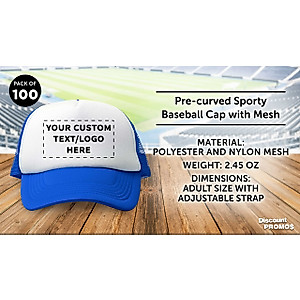 100 Fly Ball Structured Mesh Caps Set - Customizable Text, Logo - Casual, Sporty, Adjustable, Breathable, Comfortable - Blue