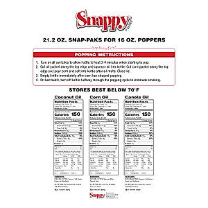 Snappy Snap-Paks, Yellow Popcorn Packs for 14-16 oz Popcorn Machine with Coconut Oil, 21.2 oz, 24 Count