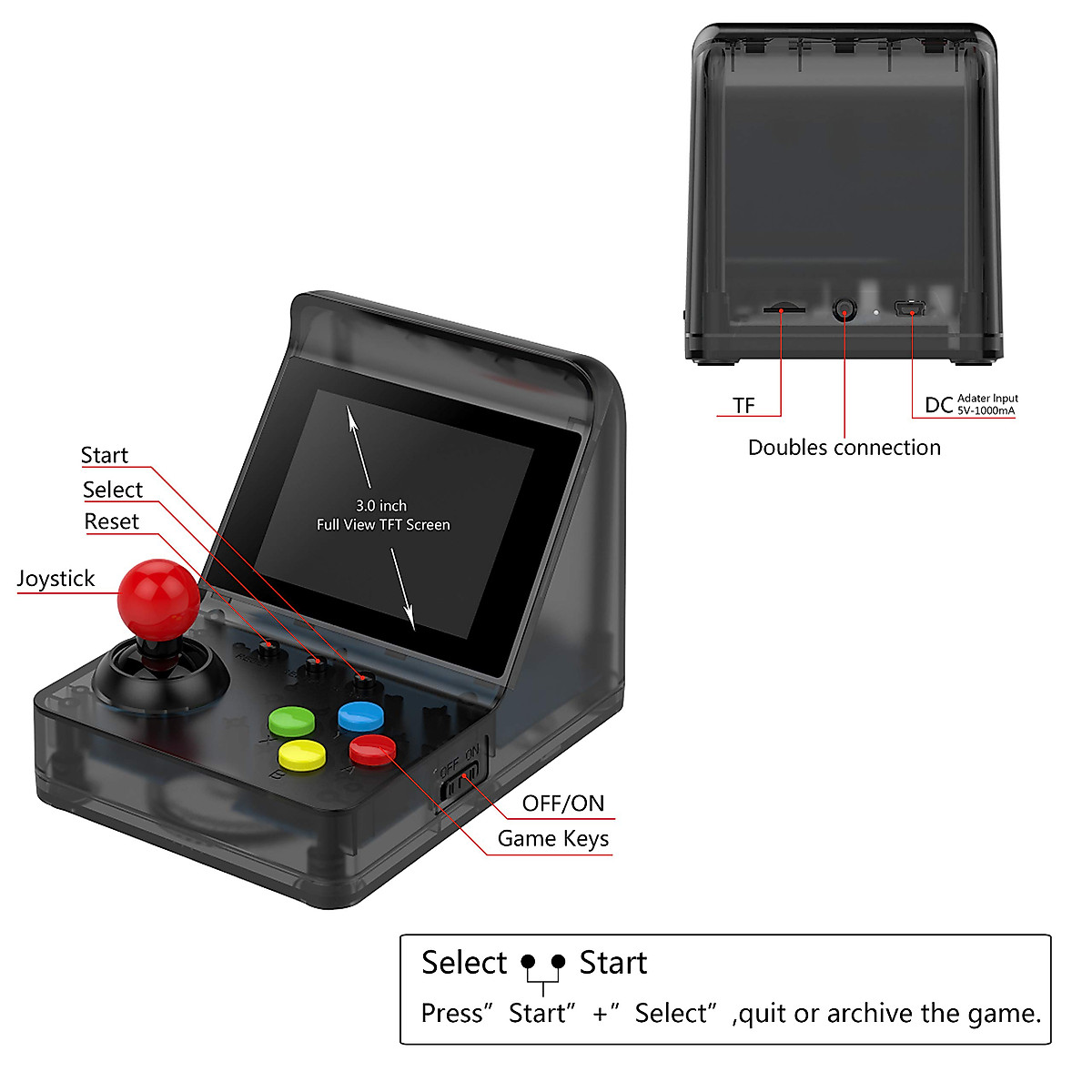 Handheld Game Console, Retro Arcade Mini Game Console for Game Player with 3 Inch 512 Games 32 Bit Portable Game Console,Birthday Gift for Children (Black)