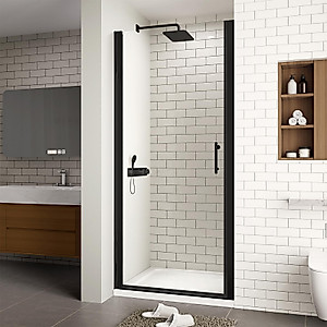 ACE DECOR 30-31.4" W x 72" H Frameless Pivot Shower Door, 1/4" (6mm) Clear SGCC Tempered Glass Shower Door, Pivot Swing Shower Glass Door in Matte Black Finish, Reversible Installation