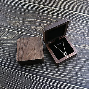 DSHOM Natural Walnut Wooden Necklace Gift Box Pendant Storage Case Jewelry Display Box for Anniversary Propose Christmas