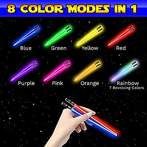 LIGHTSABER CHOPSTICKS LIGHT UP STAR WARS LED Glowing Light Saber Chop Sticks REUSABLE Sushi Lightup Sabers Removable Handle Dishwasher Safe 8 Color Modes 1 Pair