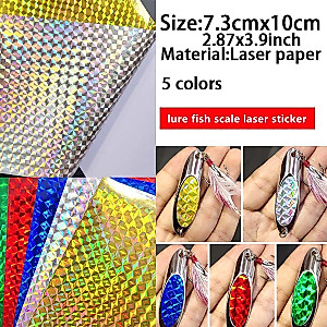 Fish Scale Sticker 20 PCS 5 Colors 7.3x10cm DIY Holographic Laser Sticker Fishing Lure Stickers Stereoscopic Adhesive Film Flash Tape Reflective Tackle
