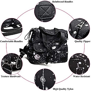 Women Tote Bag with Multiple Pockets & Zipper,Nurse Bags for Work Nursing Bag,Nylon Tote Handbag for Women,Large Shoulder Handbag Purse,Waterproof Galaxy Cross body Bag for Travel,School (Purple)