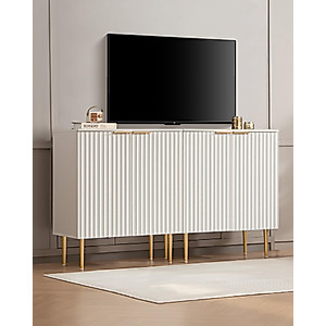 SICOTAS Fluted White Storage Cabinet Set of 2, Wooden Sideboard Buffet Cabinet with Spray-Painted Finish, Console Table with Storage Credenza Accent Cabinet for Living Room, Dining Room, Entryway