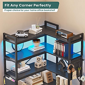 SEDETA 5 Tier Corner Bookshelf, Modern Corner Bookcase, Convertible Bookshelf with Storage Bag, Pegboard & LED Light, Tall Bookshelves for Bedroom, Living Room and Home Office, Black