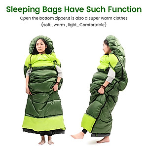 Sleeping Bag Wearable Lightweight Waterproof Sleeping Bags with Zippered Holes for Arms and Feet, Sleeping Bag for Adults, Women, Man, Kids, Camping, Hiking, Backpacking, Traveling - 2.98lbs,Green