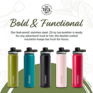 The Tea Spot Steepware Tea Tumbler and Thermos, 22oz, Tea Bottle with tea infuser for loose leaf tea or iced coffee, Sleek Double Wall Tumbler & Insulated Travel Bottle - Black