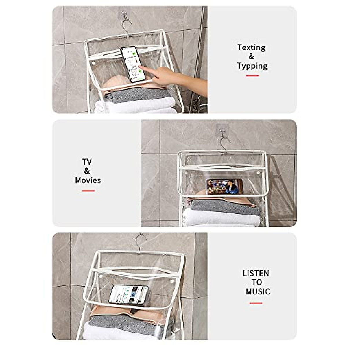 Hiroyuki with Metal Hook And Sticky Hook Shower Touch Screen Design Caddy Basket for College Dorm Room Essentials, Hanging Portable Tote Bag Toiletry for Bathroom Accessories(black)