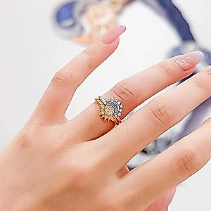Sun and Moon Ring Set Stackable Rings for Women,Adjustable Celestial Jewelry Anillos Para Mujer Matching Rings as Friendship Best Friend Gifts for Teens,Gold and Silver Birthday Gifts for Girls