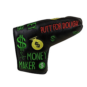 Foretra Putt for Dough - Money Maker Black Golf Putter Headcover Quality PU Leather Magnetic Closure for Blade Style Putters