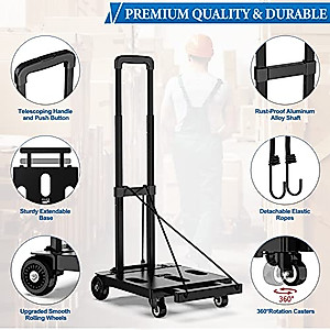 SOYO Folding Hand Truck, 265 LB Capacity Dolly Cart for Moving, Heavy Duty Fold Up Shifter Trolley Collapsible Portable Luggage Cart with 4 Wheels for Travel Shopping Office Use, Black