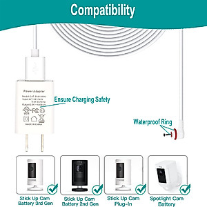 Charging Cable Adapter Barrel Plug for Stick Up Cam Battery/Plug-in 3rd / 2nd Gen & Spotlight Cam Battery, 16Ft /5M Power Charger Cable 3.5mm DC 5V 1A Weatherproof Continuous Charging