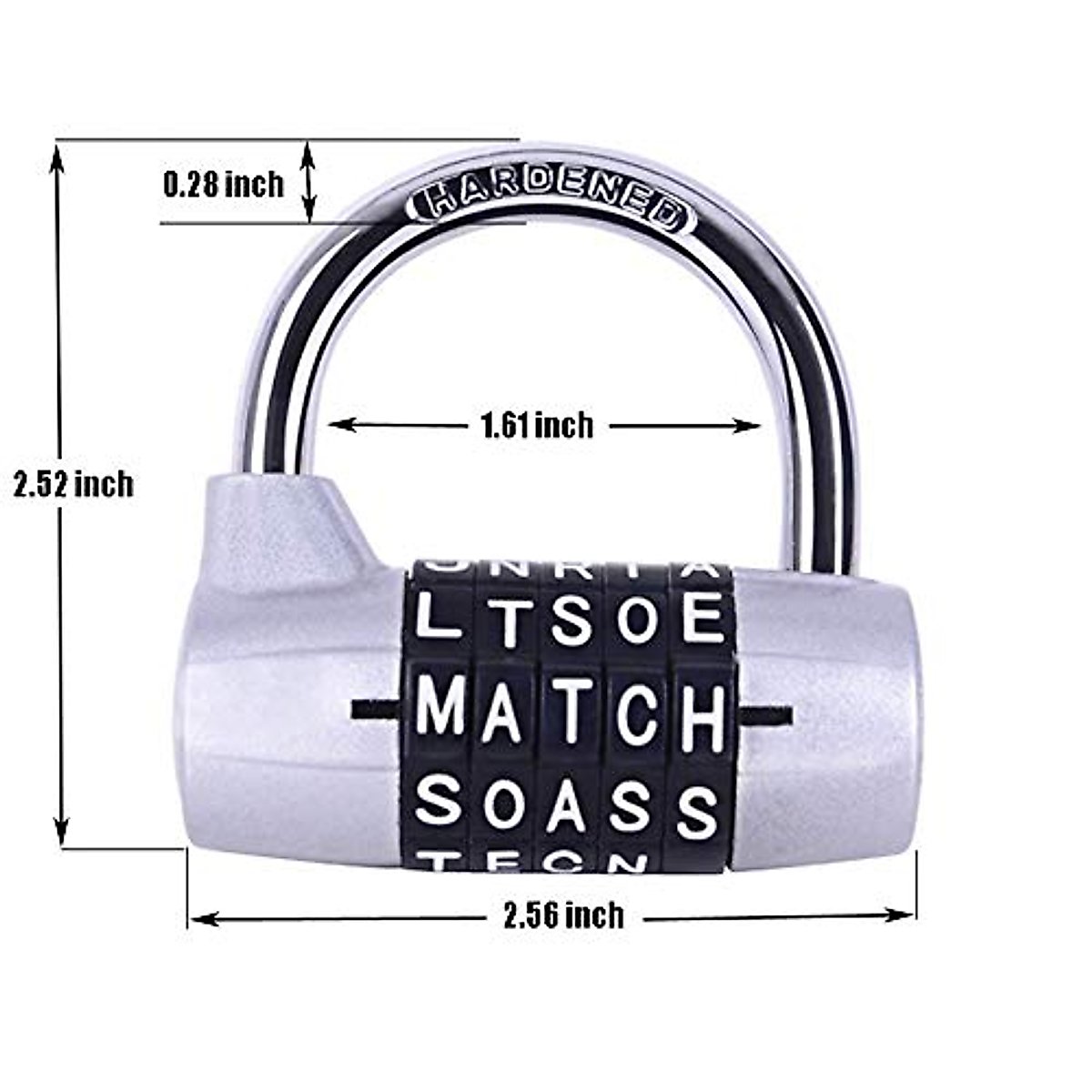 Combination Padlock - 5 dials, Locker Locks Set Your own Word Combination Padlock, 1 Pack, (Silver)