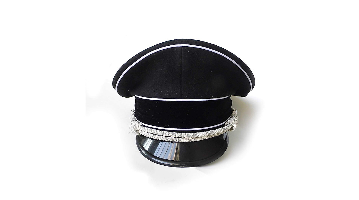 WW2 German Officer Crusher Cap - Authentic Wool & Silver Chin Strap