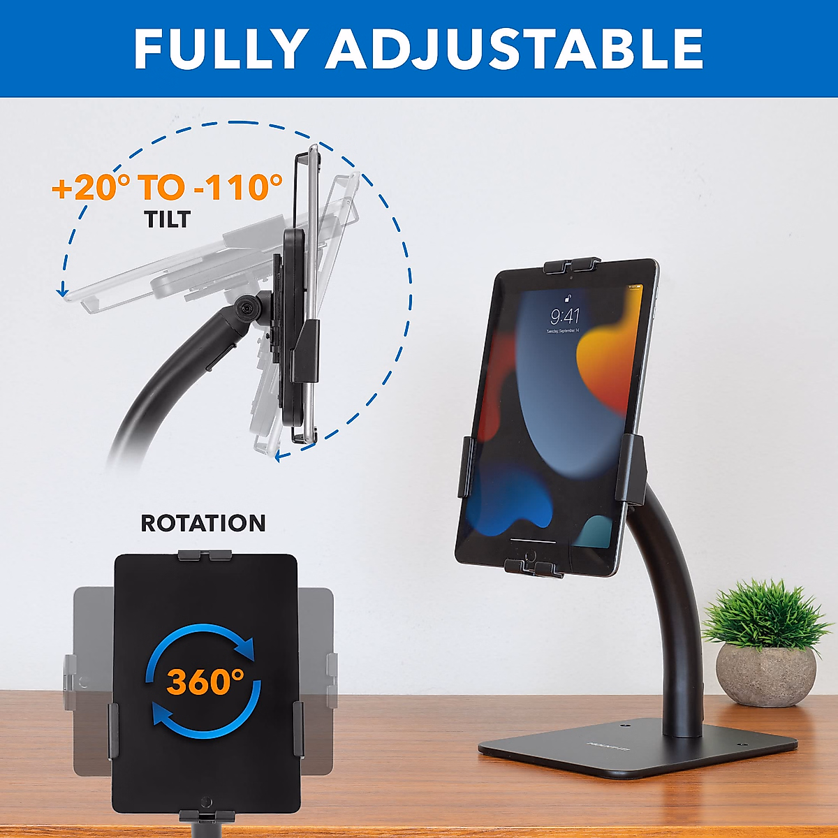 Mount-It! Anti-Theft Tablet Kiosk Countertop Stand | Universal Fit Retail Tablet Stand Compatible with 7.9" to 11" iPad and Samsung Tablets | Retail Kiosk, Black