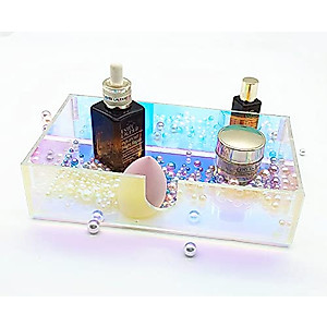 Pahdecor Iridescent Vanity Tray for Bathroom Countertop, Iridescent Home Decor, Decorative Skincare Tray, Bathroom Tray for Countertop, Skincare Organizer