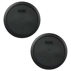 Pyrex 7402-PC 6/7 Cup Black Round Plastic Food Storage Lid, Made in USA - 2 Pack