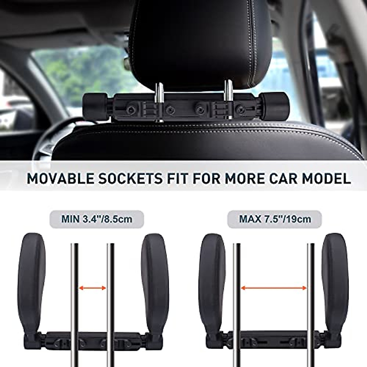 KUNGKIC Car Headrest Pillow,Full Grain Leather,U Shaped Car Seat Adjustable Head Neck Support,Sleeping Travel Car Pillow,Sleep Cushion Car Side Pillow for Kids Adults Elders (Black)