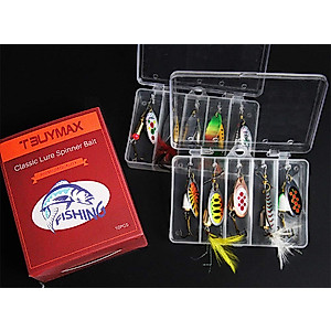 10pcs Fishing Lure Spinnerbait, Bass Trout Salmon Hard Metal Spinner Baits Kit with 2 Tackle Boxes by Tbuymax