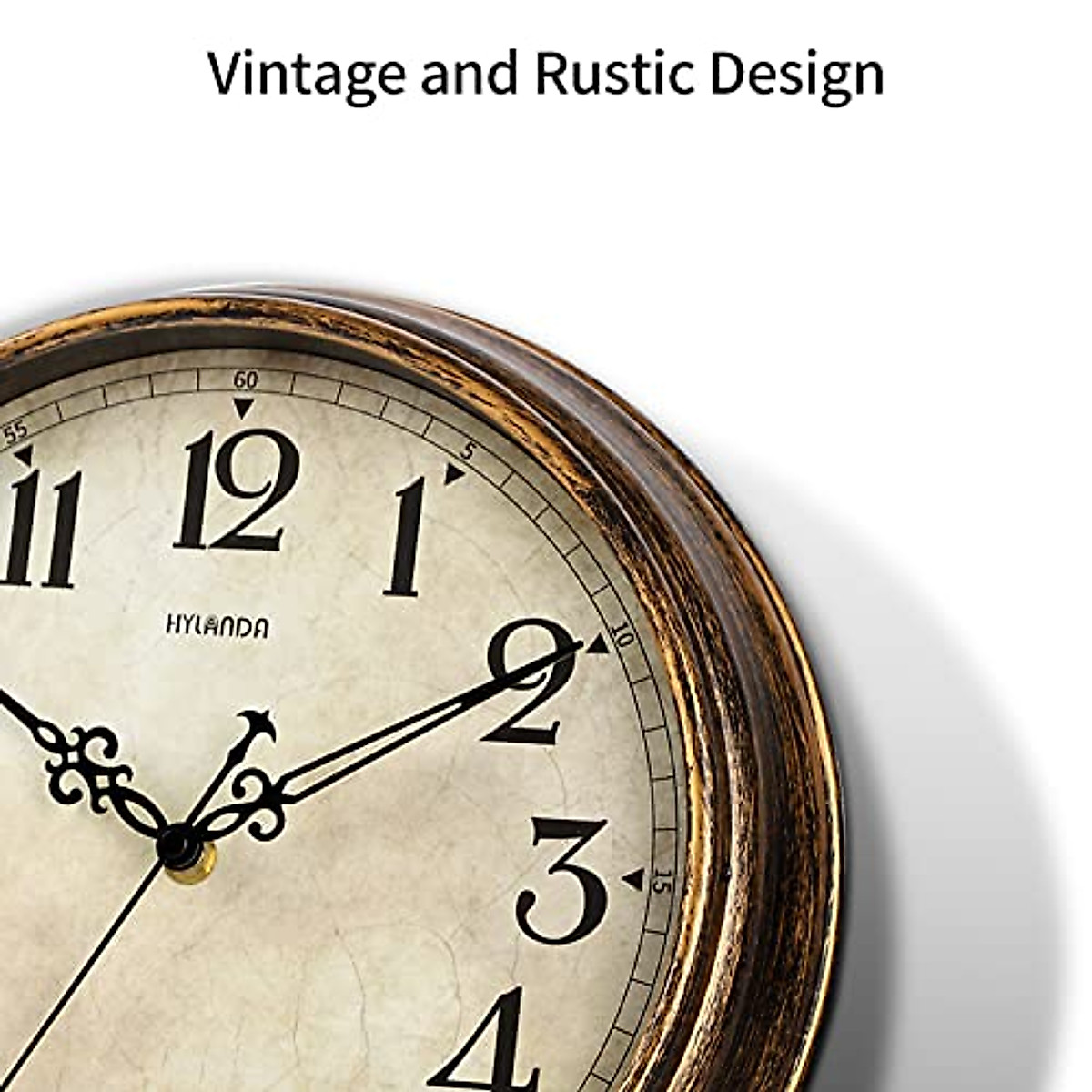 HYLANDA Wall Clock - 12 Inch Vintage Wall Clocks Battery Operated - Retro Silent Non Ticking - Decorative Living Room Home Kitchen School Office