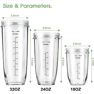 2-Pack 24oz Ninja Blender Cups with Sip & Seal Lid Blender Replacement Parts Compatible with Nutri Ninja Auto IQ Series Blenders BL450 BL454 BL456 BL480 BL481 BL482 BL490 BL640 BL642 BL682