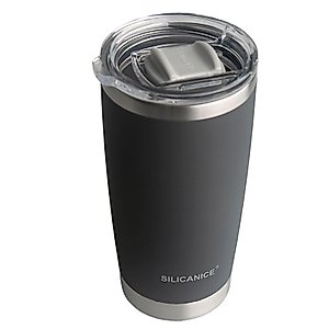 SILICANICE Gray The Only Soft Touch 20oz Stainless Steel Insulated Tumbler with MacSlider Lid-Spill Proof,Dishwasher Safe,Durable Thermal Cup for Hot/cold Coffee, Water & Smoothies