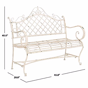 Safavieh PAT5017A Collection Adina Antique White Wrought Iron 51.25" Outdoor Garden Bench