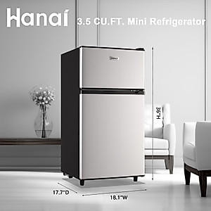 WANAI Compact Refrigerator 3.5 Cu.ft Mini Fridge with Freezer, Small Refrigerator with 7 TEMP Modes, Energy Saving, Low Noise for Bedroom, Dorm, Office, Apartment, Sliver