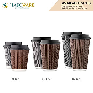 [85 SET]Harvest Pack 16 oz Disposable Coffee Cups, Insulated Ripple Double-Walled Paper Cup with Lid, Black and White Geometric, Tea Hot Chocolate Drinks To go coffee cups