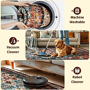 LBRO2M Boho Area Rug 5X7 Washable Rugs Low Piles, Non Slip Soft Boho Rugs for Living Room, Bedroom, Dining Room Rug Pet Friendly Area Rugs (Red, 5X7)