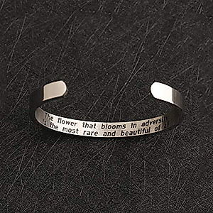 KUIYAI Mulan Quote Cuff Bracelet The Flower That Blooms In Adversity Is The Most Rare And Beautiful Of All Princess Bracelet Jewelry (silver)