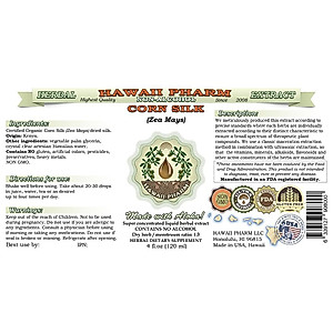Corn Silk Alcohol-Free Liquid Extract, Organic Corn Silk (Zea Mays) Dried Silk Glycerite Hawaii Pharm Natural Herbal Supplement 2 oz