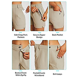 BALEAF Women's 4.5" Hiking Shorts Quick Dry Rip Stop Lightweight Athletic Shorts Stretch with Chop Pork Pockets Zipper UPF 50+ Khaki M