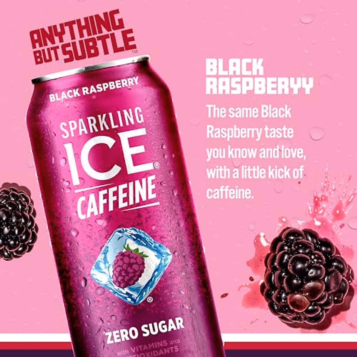 Sparkling Ice Caffeine Black Raspberry Sparkling Water with Caffeine, Zero Sugar, with Antioxidants and Vitamins,16 fl oz Cans (Pack Of 12)