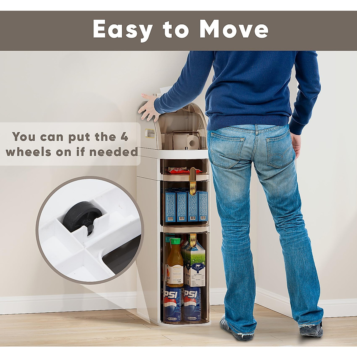 tonchean 3 Tiers Slim Bathroom Storage Cabinet,Already Assembled Waterproof Narrow Bathroom Toilet Organizer Mobile Slim Storage Cart with Wheels Clear Drawers for Small Space Gap Corner