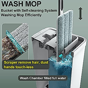 JOYMOOP Mop and Bucket with Wringer Set, Flat Squeeze Mop Flat Head Mop,Dust Mops for Wall Cleaner with Long Handle,Wet and Dry Use Microfiber Mops for Household Cleaning, for Hardwood, Laminate, Tile