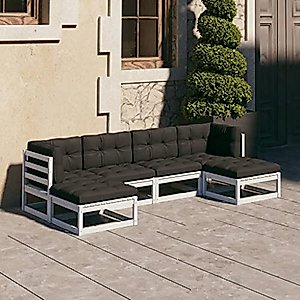 6 Piece Patio Lounge Set with Cushions,Patio Sofa,Outdoor Daybed,Outdoor Couch,Outdoor Furniture Sets,Outdoor Patio Chairs,Patio Conversation Sets,Patio Furniture Set,for Lawn, White Solid Pinewood