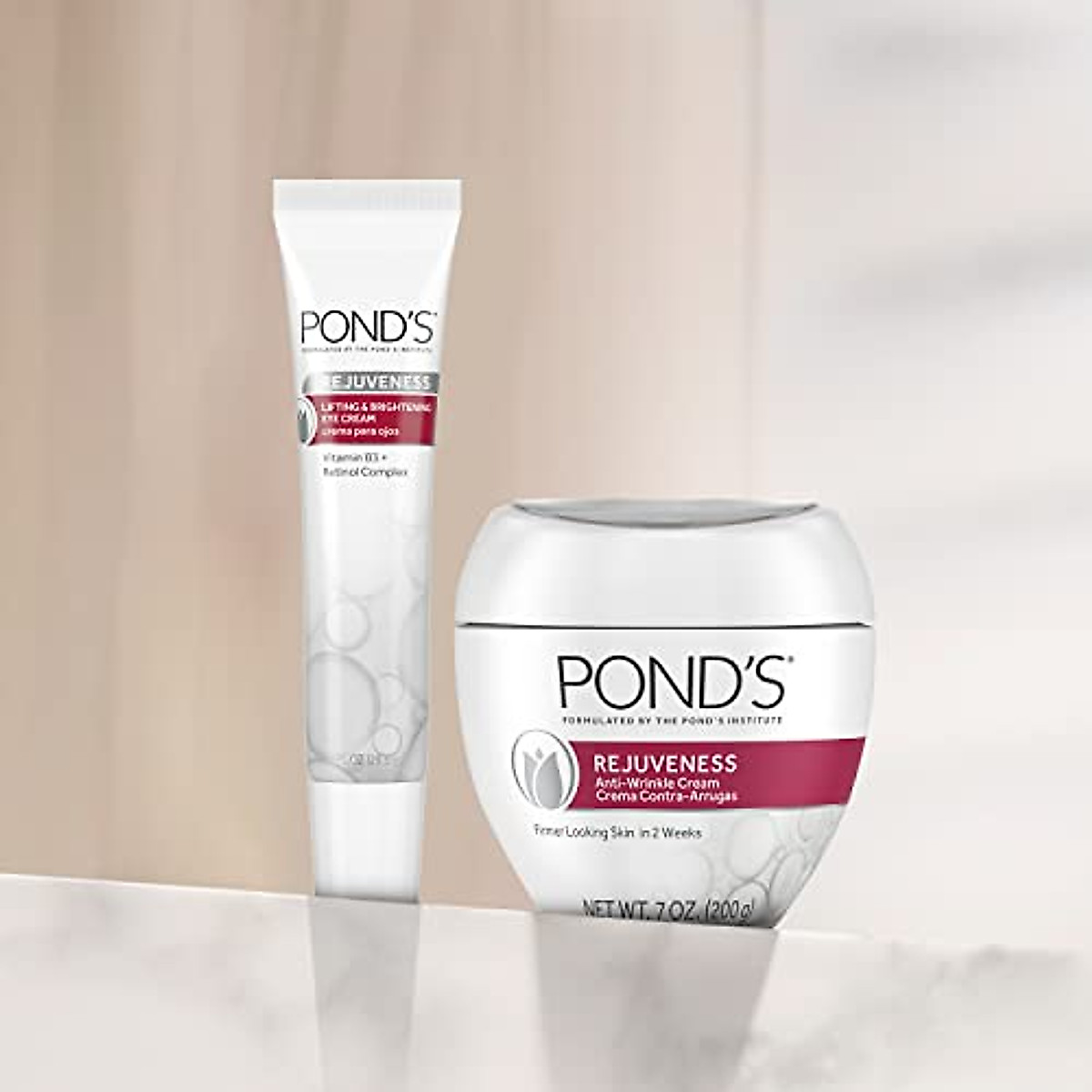 Pond's Anti-Wrinkle Cream and Eye Cream Anti-Aging Face Moisturizer Rejuveness With Vitamin B3 and Retinol Complex, 7 Ounce (Pack of 2)
