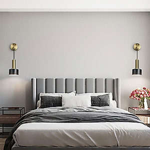 CATA-MEDICA Black Indoor Wall Sconces Set of 2, Modern Adjustable Height Bedside Wall Lamp, Wall Mounted Lamp, E26 Brass Wall Lights Fixtures for Bedroom Living Room Hallway Corridor Stairs