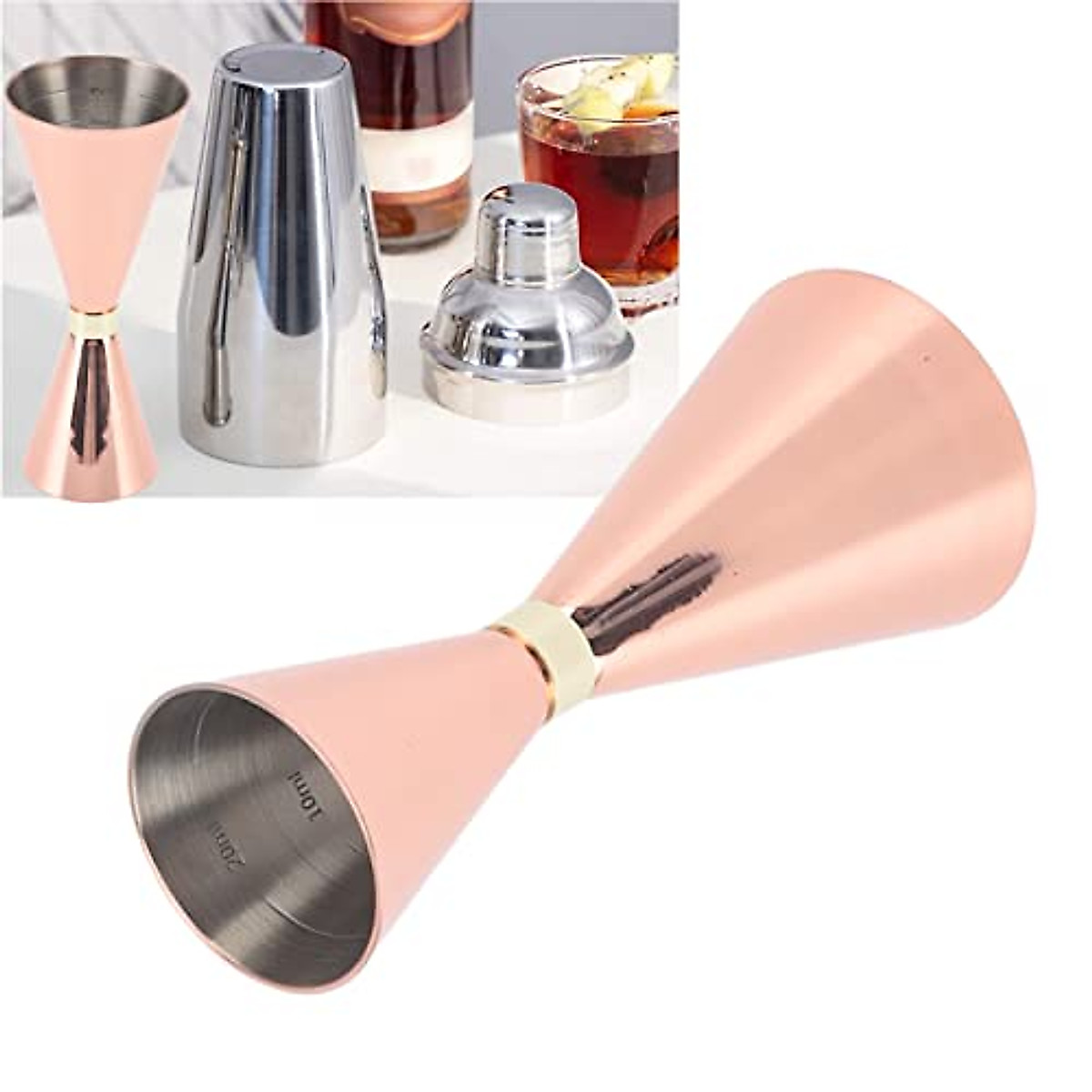 HOHXFYP Jigger,Stainless Steel Double Layer Desig Double Jigger,30mm to 60mm one Handed Operation Jigger for Bartending Use,Adopts Professional Welding Structure(30mm to 60mm-Pink)