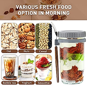 Overnight Oats Containers with Lids and Spoon 2Pack 20OZ Overnight Oat Jars with Measurement Marks Larger Glass Airtight Oatmeal Container Wide Mouth Mason Jars for Meal Prep Chia Yogurt Salad Cereal