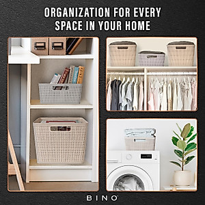 BINO | Woven Plastic Basket | XS (Natural Grey), 5-Pack | THE JUTE COLLECTION | Home Organization, Space - Saving Storage, Stylish Design | Jute Basket | Plastic Storage Basket