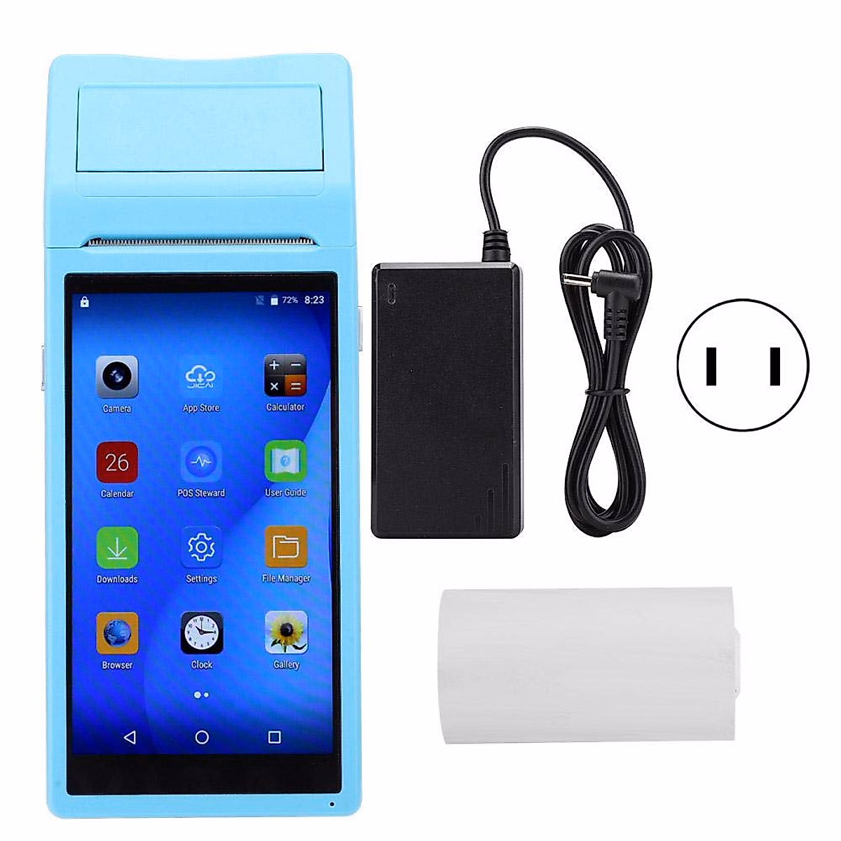 Ciglow Android POS Terminal Receipt Printer, 58mm Handheld Barcode Scanner Printer with 5.5in IPS Display, Support 8GB, WiFi, BT3.0/4.0, Blue, 110-240v(US)