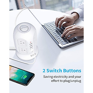 Surge Protection Power Strip Tower, BESFAN 10 FT Extension Cord with 8 AC Outlets and 4 USB Ports, Indoor Extension Cord with Overload Protection