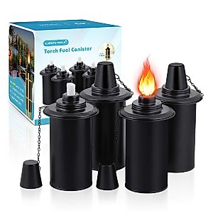 LANMU Torch Canisters 16 oz, Bamboo Torch Refill Canister, Replacement Torch Fuel Canisters with Wicks and Covers, Outdoor Patio Torch for Luau Party, DIY Garden Torch Decor (4 Pack)