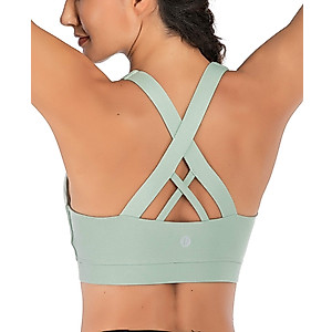 RUNNING GIRL Sports Bra for Women, Criss-Cross Back Padded Strappy Sports Bras Medium Support Yoga Bra with Removable Cups(WX2353D.Green.L)