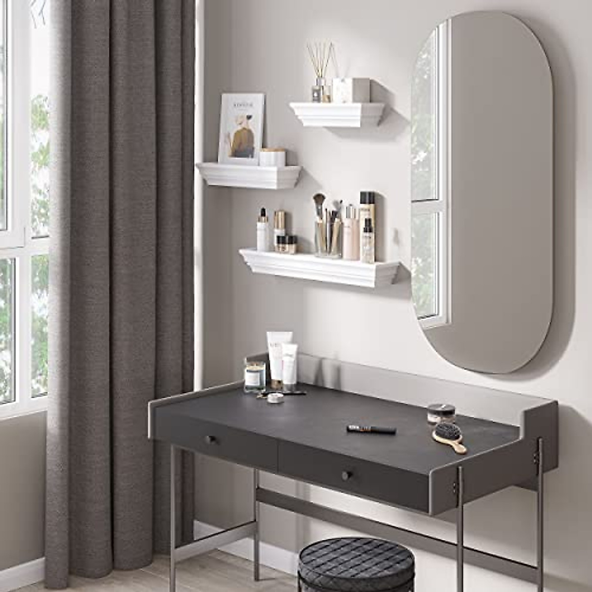 Ballucci Victorian Wall Ledge and Shelf, 12", 16", 24", Set of 3, White