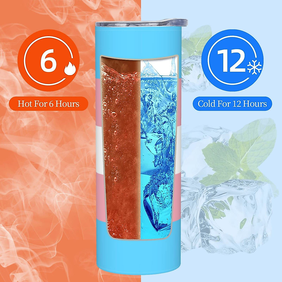 LIICHEES Transgender Pride flag Stainless Steel Vacuum Insulated Tumbler 20oz Coffee Cups Travel Mug Water Cup with Metal Straw Cleaning Brush