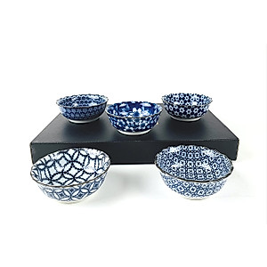 JapanBargain 4683, Set of 5 Japanese Porcelain Bowl Set Gift Set,Traditional Japanese Inspired Pattern Bowls, Made in Japan, 4-1/2" Diameter
